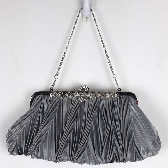 Cache | Bags | Gray Satin Clutch With Chain Wear 3 Ways Formal Black ...